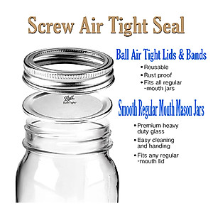 Regular Mouth Mason Jars 32 oz - (2 Pack) - Regular Mouth 32-Ounces Mason Jars With Ball Airtight lids and Bands - For Canning, Fermenting, Pickling, Freezing - Glass jar, Microwave & Dishwasher Safe