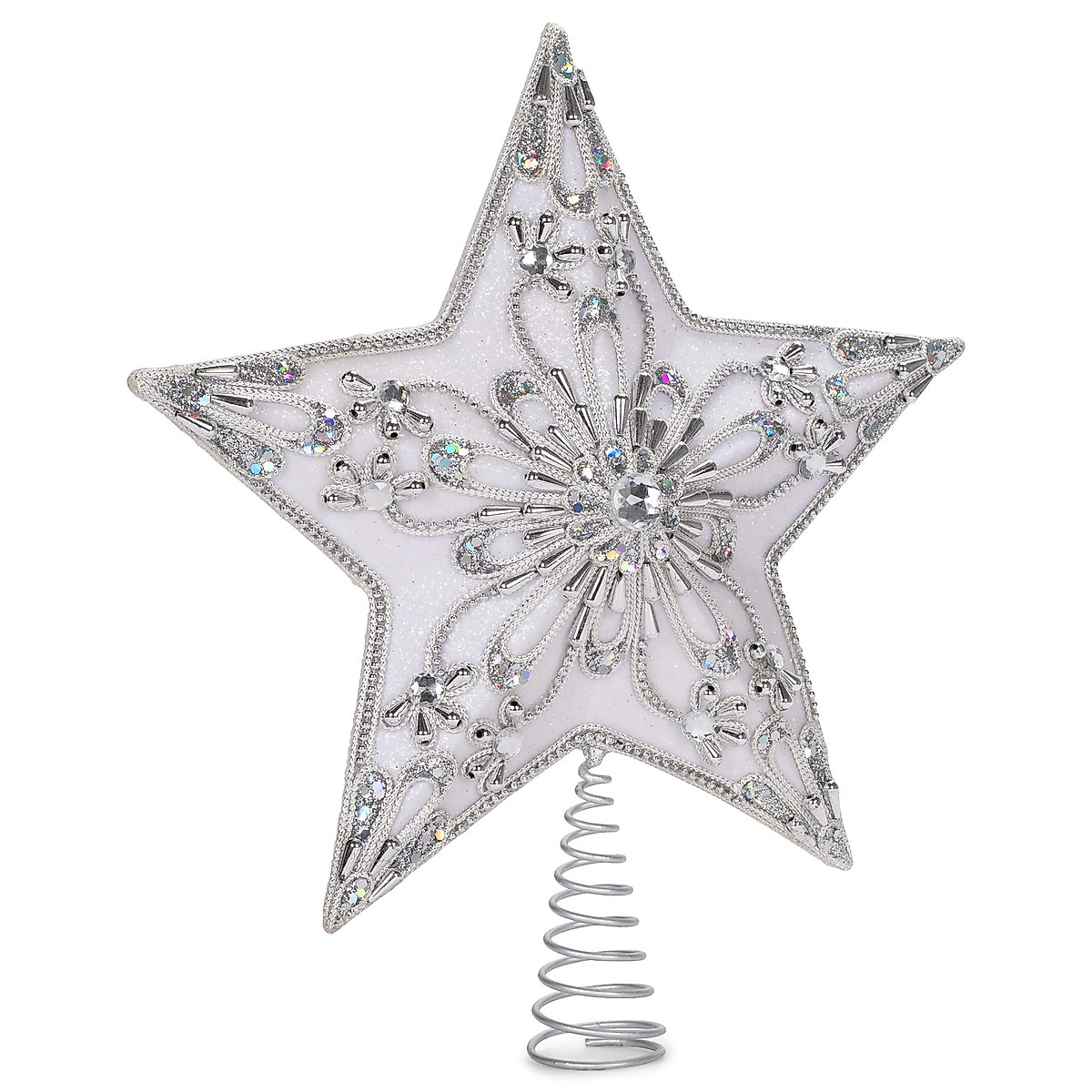 Kurt Adler 13.5-Inch 5-Point White and Silver Star Treetop