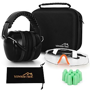 YINSHOME Shooting Ear Protection Earmuffs, Gun Safety Glasses, Earplugs, Protective Case