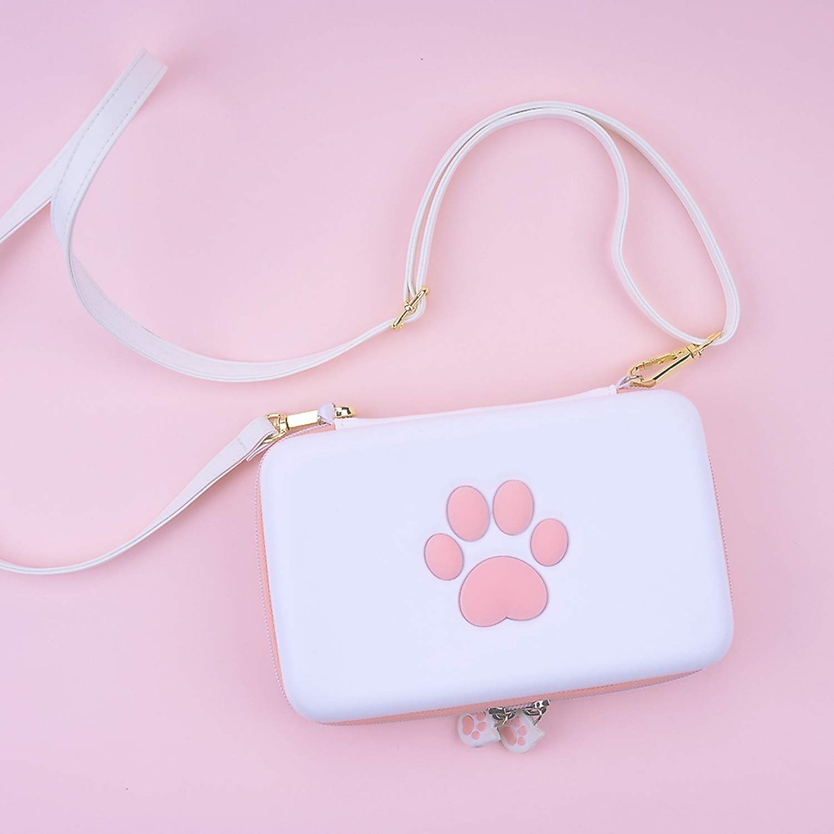 GeekShare Cute Cat Paw Travel Carrying Case Compatible with Nintendo Switch/Switch OLED Hard Shell Portable Storage Bag for Switch Console Controller & Game Accessories,with Removable Shoulder Strap