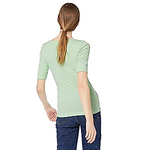Amazon Essentials Women's Slim-Fit Half Sleeve Square Neck T-Shirt, Green, Medium