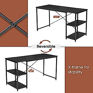 ivinta Computer Desk with Shelves, Office Desk for Living Room,Small Desk with Storage Space, Home Office Desks, Vanity Desk with Gold Legs PC Laptop Table (Black, 55")