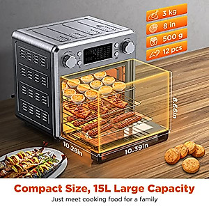Air Fryer Toaster Oven Combo Countertop Convection Ovens - 24-in-1 Air fry, Bake, Broil, Toast, Roast, Dehydrate, Defrost and More Functions, 15L/15.9QT Capacity, 10 Accessories, LCD Display, Stainless Steel