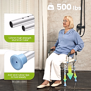 OasisSpace Shower Chair with Back 500lbs - Heavy Duty Shower Seat with Handles for Handicap, Disabled, Seniors & Elderly, Adjustable Medical Bathroom Chair for Inside Shower