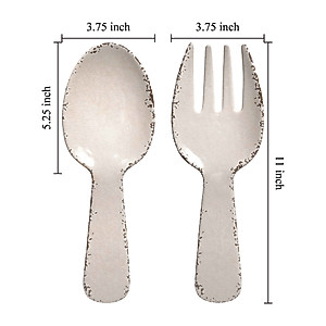 UPware 2-Piece 10.75 Inch Melamine Salad Server Serving Utensil Set Includes Salad Spoon and Salad Fork (Crackle, Cream)