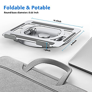 Mercase Laptop Stand for Desk, Adjustable Notebook Stand with 360 Rotating Base,Foldable and Portable Laptop Riser for MacBook Air, Pro, Dell, HP, Lenovo All 10-16 Inch Laptops, Sliver
