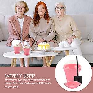 Kichvoe Flower Pot Dessert Cups 25 Sets Novelty Ice Cream Cups with Dome Lids Shovel Spoon for Appetizer Mousse Parfait Yogurt Pink