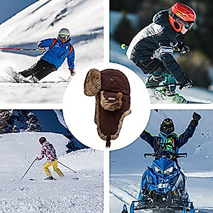 Winter Trapper Hat for Men Women Russian Fur Winter Ushanka Hat Men Aviator Bomber Hat with 100% Rabbit Fur Mens Trapper Hat Brown