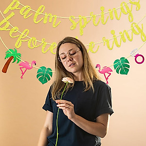 GXSOVSO Palm Springs Before the Ring Banner, Tropical Palm Bachelorette Party Decorations, Pre-strung Bridal Shower Engagement Wedding Decorations, Gold Glitter