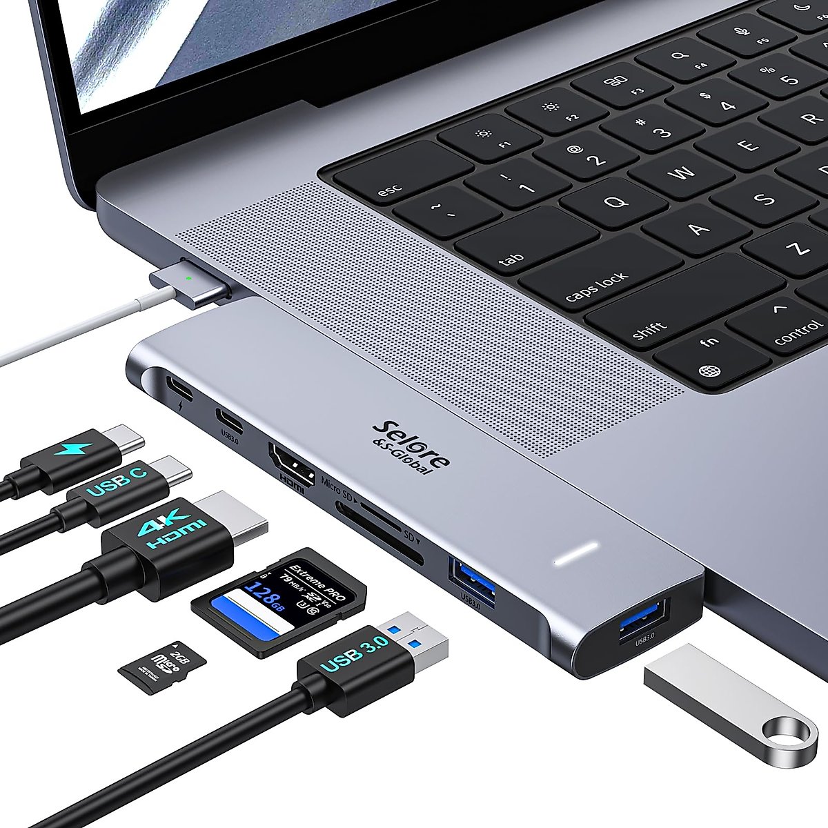 USB C Adapter HDMI Hub for MacBook Pro/Air M1 M2 2023 2022 2021 13"15"16",Mac USB Adapter 7-in-2, MacBook Accessories with HDMI,Thunderbolt 3, USB C and 2 USB A 3.0 Data Ports, SD&microSD Card Reader