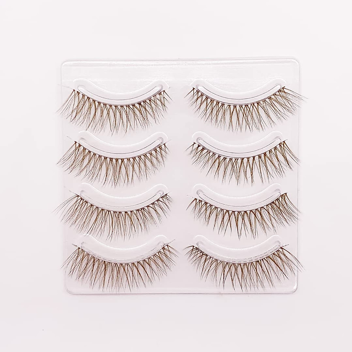 ORD Natural Brown False Lashes 3D Light Medium Brown Color Eyelashes Reusable Lightweight Comfortable Short Wispies Eye Makeup 4 Pairs Lash Value Pack (Brown), 4 Pair (Pack of 1)