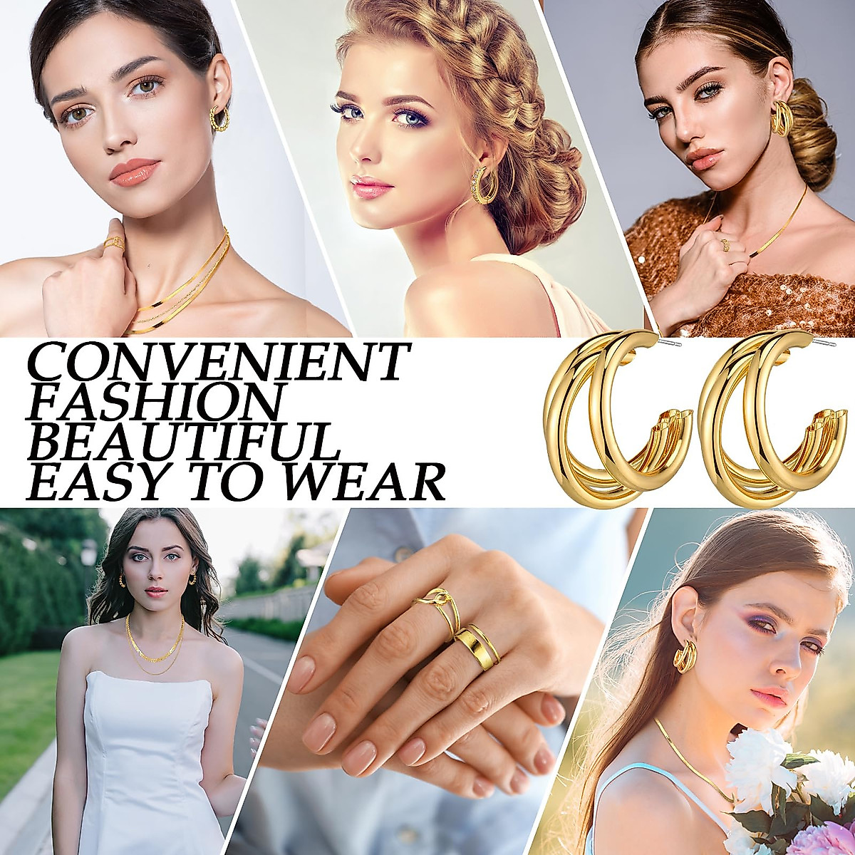 Henoyso 16 Pcs Gold Jewelry Set for Women Necklaces, Bracelets, Earrings, Knuckle Rings for Valentine's Birthday Wedding Parties Gifts(Stylish Style)