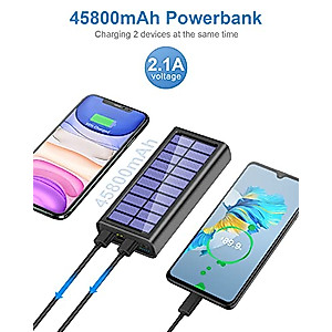 Portable Charger 45800mAh Solar Power Bank Camping Waterproof External Backup Charge with 2 Outputs & Type-C Inputs 2 LED Light Flashlight Backup Battery(Black)