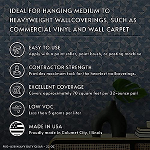 ROMAN Products Heavy Duty Wallpaper Adhesive, Commercial Grade for Heavy Wall Hangings, Clear, PRO-838 (32 Ounce - 70 sq. ft.), 11314
