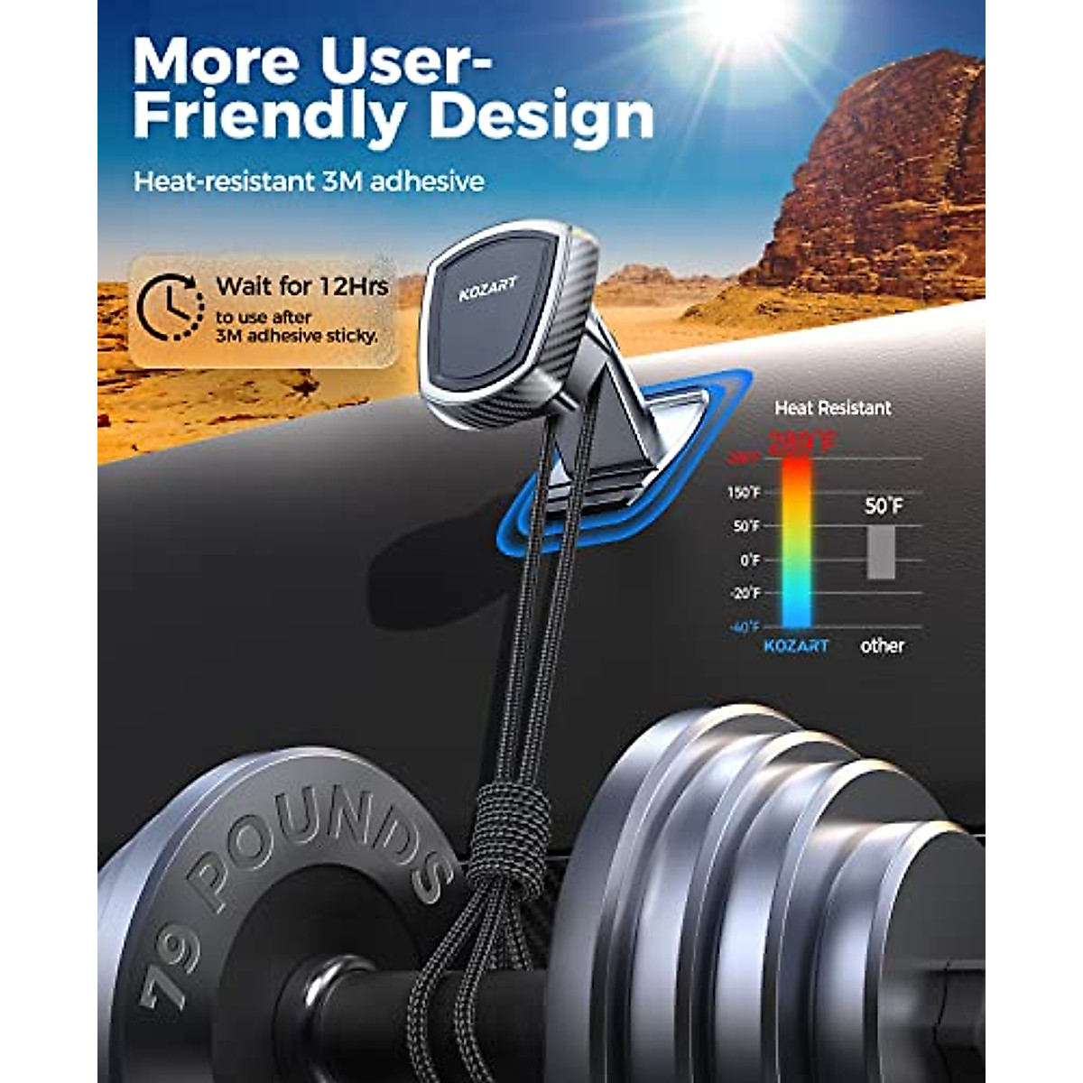 Magnetic Phone Holder for Car, Kozart Universal [Upgrade Kit] Magnet Car Mount for Dashboard & Vent 360°Rotation Cell Phone Mount Compatible with iPhone, Samsung, LG, GPS, Mini Tablet & More