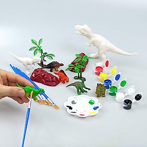 Painting Dinosaurs for Kids Paintable 3D Dinosaur Toys Kit Decorate Your Own Dinosaur Figurine DIY Arts Crafts Set for Boys and Girls Age 4 and Up, 64pcs Totally