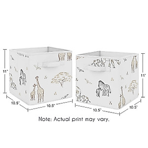 Sweet Jojo Designs Jungle Safari Animals Foldable Fabric Storage Cube Bins Boxes Organizer Toys Baby Taupe Black and White Gender Neutral Elephant Giraffe Wildlife Adventure Zebra Serengeti - Set of 2