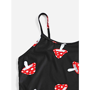 COZYEASE Women's 2 Piece Pajama Set Cartoon Print Lettuce Trim Cami Top and Shorts Cute Sleepwear Black M