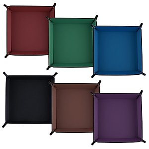 SIQUK 6 Pieces Dice Tray PU Leather Folding Dice Rolling Trays Square Holder for Dice Games, 6 Dark Colors