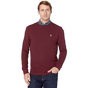 U.S. Polo Assn. Long Sleeve Crew Neck Solid Thermal Shirt Wine Heather MD