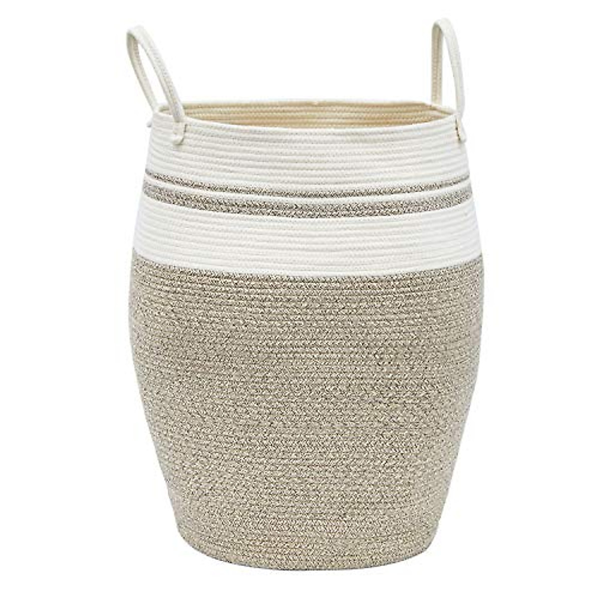 InfiBay Large Laundry Hamper | Tall Laundry Basket | Woven Cotton Rope Clothes Hamper | 25.6” Height Tall Dirty Clothes Hamper with Extended Handles in Bedroom, Bathroom or Living Room