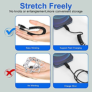 Coiled Lightning Cable 2 Pack, Apple Carplay & MFi Certified, Retractable iPhone Charger with Data Transmission, Short iPhone Charger Cord for iPhone/Pad/Pod