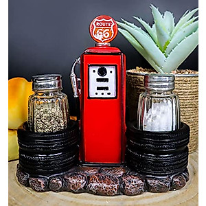 Set Of 1 Old Fashioned Gas Pump Station Salt And Pepper Shakers Figurine