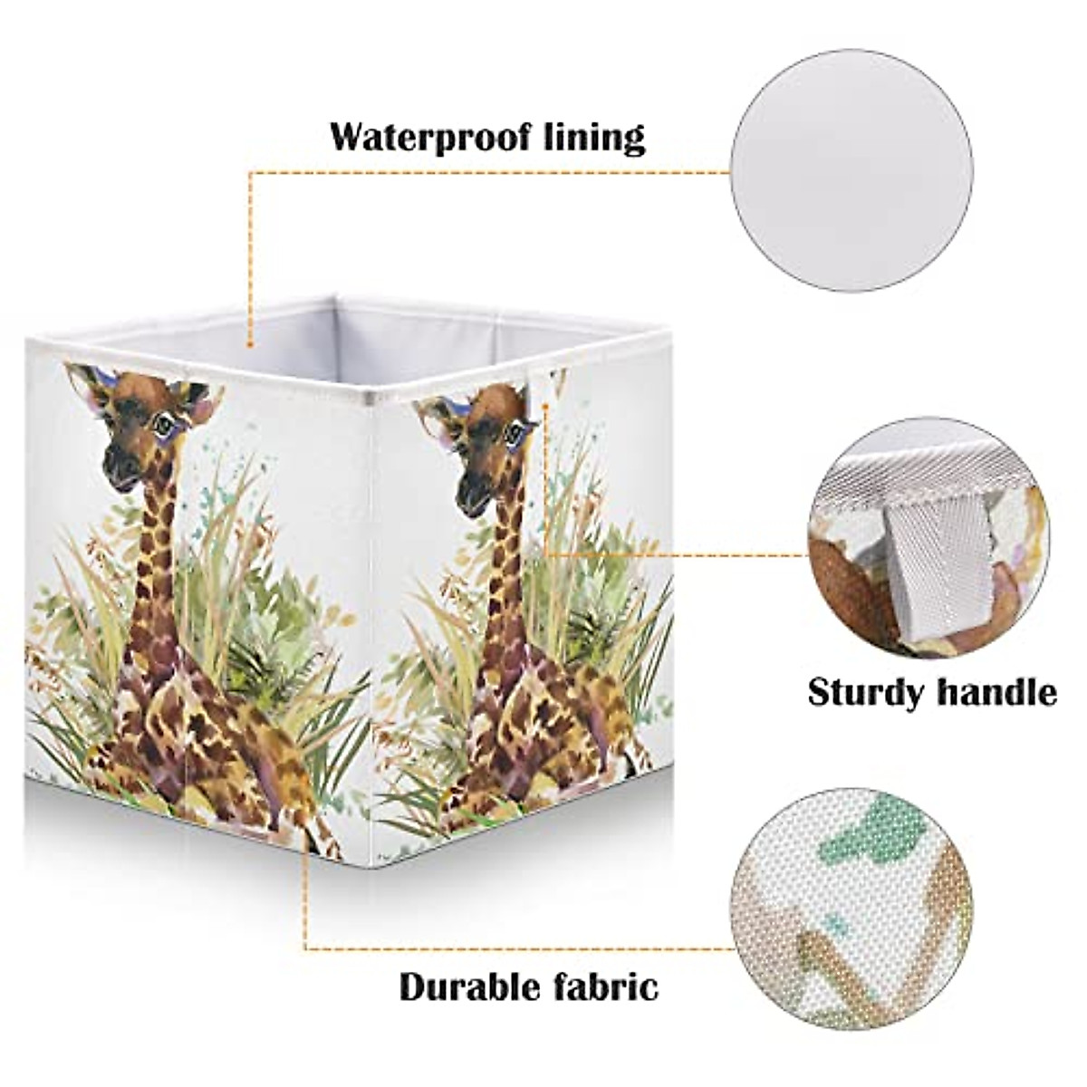 WELLDAY Storage Basket Cute Giraffe Foldable 15.8 x 10.6 x 7 in Cube Storage Bin Home Decor Organizer Storage Baskets Box for Toys, Books, Shelves, Closet, Laundry, Nursery