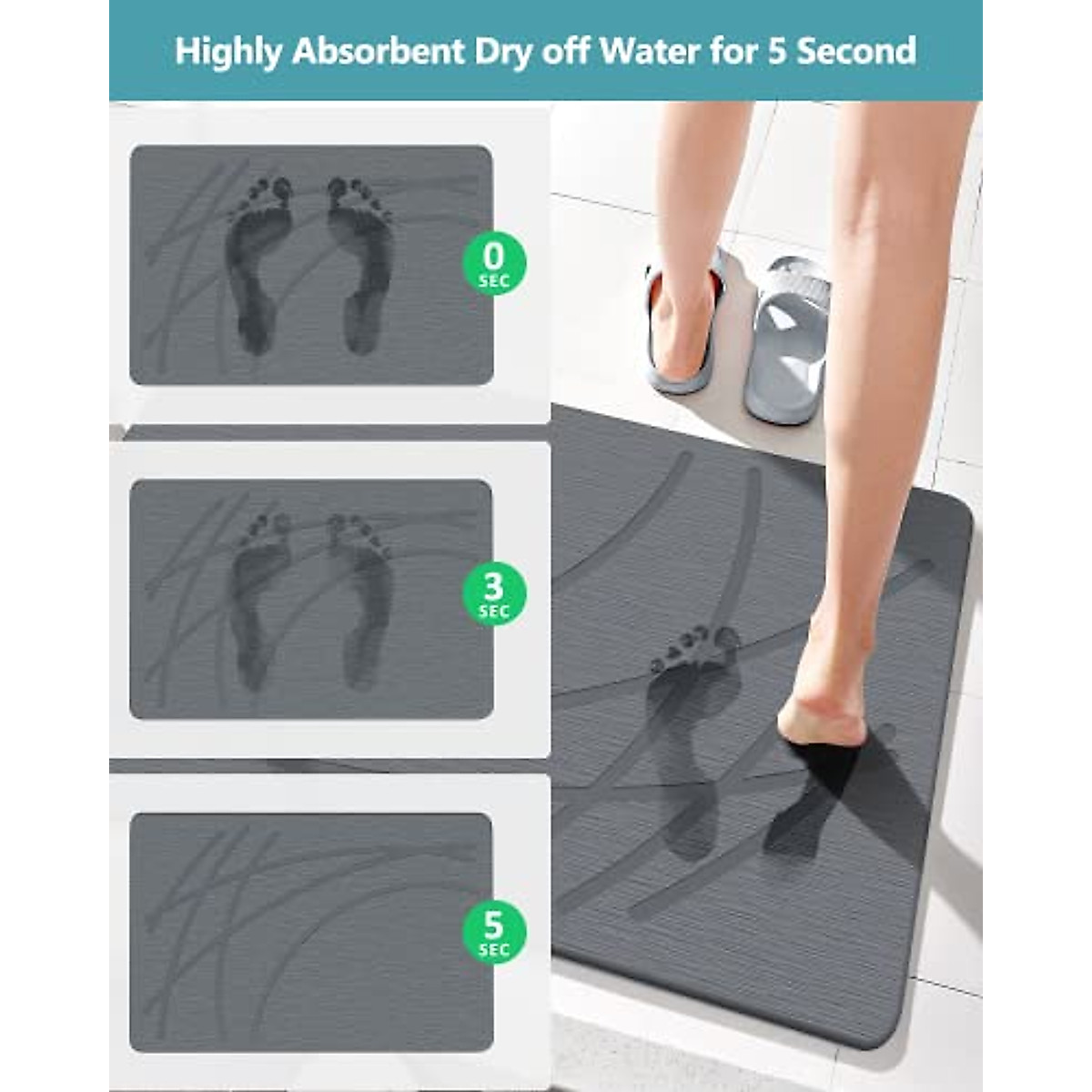 Stone Bath Mat , Diatomaceous Earth Shower Mat Nonslip Super Absorbent Quick Drying Bathroom Floor Mat for Kitchen Counter , Natural Bathroom Mat Stone Easy to Clean (23.7 x 15 .5inch)