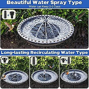 Solar Bird Bath Fountains, Bowl with Fountain Pump, Powered Water Combo Set 4 Spray Types for Outdoor Garden Yard Patio Lawn (Freestanding Style)