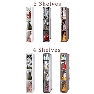 Japarismo Hanging Handbag Purse Closet Organizer Dust Shield Storage Systems Clothing Accessories Rack Dustproof Cover Shelves (Light Gray, 3 Shelves)