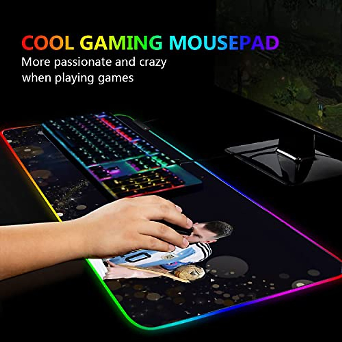 Champion World Cup RGB Soft Gaming Mouse Pad Large Oversized Glowing Led Extended Mousepad Non-Slip Rubber Base Computer Keyboard Pad Mat