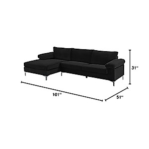Casa Andrea Milano Modern Velvet Fabric Sectional Sofa, L-Shape Couch with Extra Wide Chaise Lounge