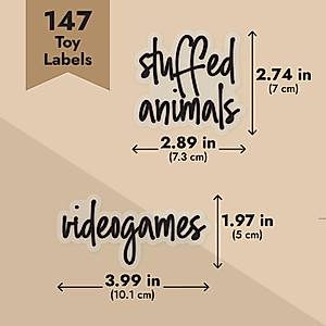 Talented Kitchen 147 Playroom Organization and Storage Labels for Toy Bins, Preprinted Black Script on Clear Vinyl Stickers for Crafts, Canisters, Baskets, and Closet (Water Resistant)