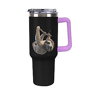 Sloth 40 Oz Car Cup Stainless Steel Travel Mug Leak-Proof Insulated Tumbler with Handle Violet-style