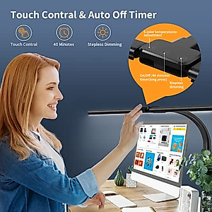 Kartols LED Desk Lamp, Double Head Architect Desk Lamp for Home Office, 31.5'' Modern Desk Light with Clamp, Stepless Dimming, 5 Color Modes, Timer, Eye Protection Office Lamp Touch Control