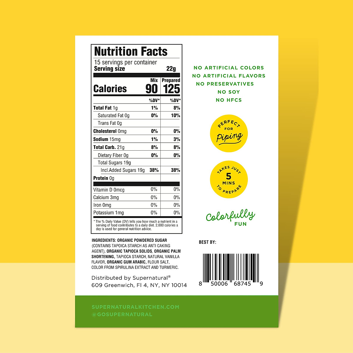 Naturally Colorful Vanilla Frosting by Supernatural - Forest Green - Made in USA, No Artificial Dyes, Soy Free, Gluten Free, Corn Free, Vegan, Organic Ingredients, 12oz