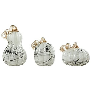 Glitzhome Set of 3 Hand Blown Glitter Glass Pumpkin Table Accent Home Decor for Fall & Harvest Thanksgiving Decorating, Gray Marble