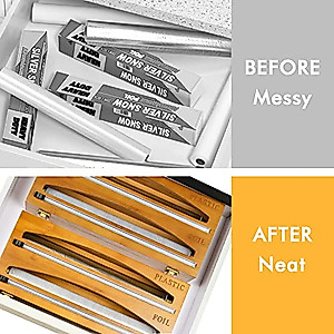 Besititli Foil and Plastic Wrap Organizer with Cutter, 2 in 1 Wrap Dispenser, Bamboo Foil Organizer for Drawer, Aluminum Foil Dispenser, Plastic Wrap Dispenser for Kitchen Organization and Storage