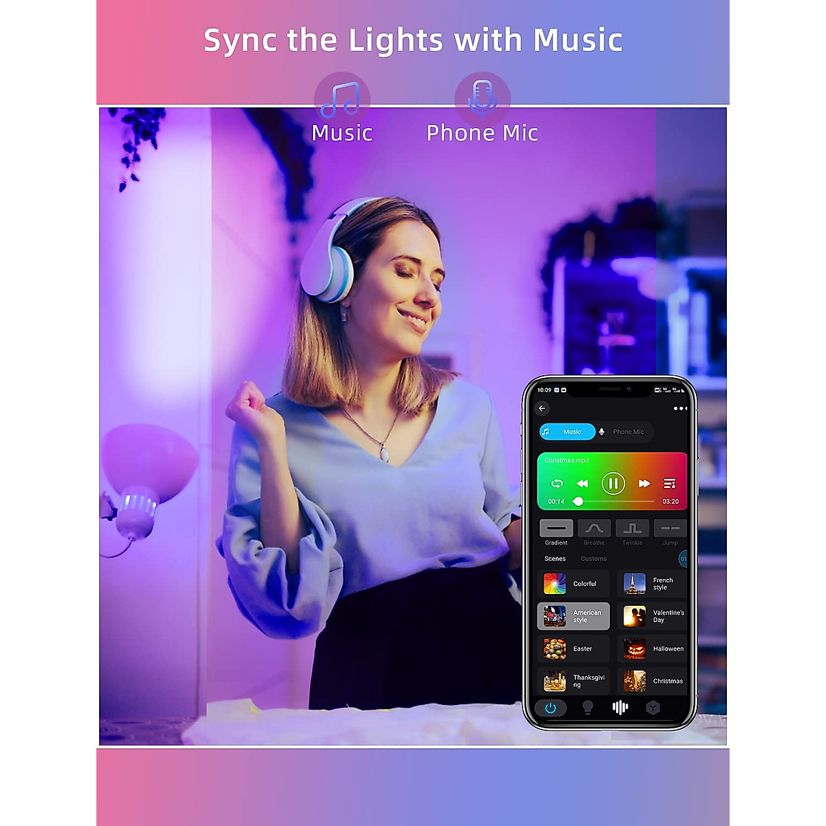 Dawwee Color Changing Light Bulb App Control, 2.4Ghz WiFi and Bluetooth Smart Light Bulbs Music Sync, Magic RGB Light Bulb Compatible with Alexa Google, E26 LED Light Bulb, 4 Pack