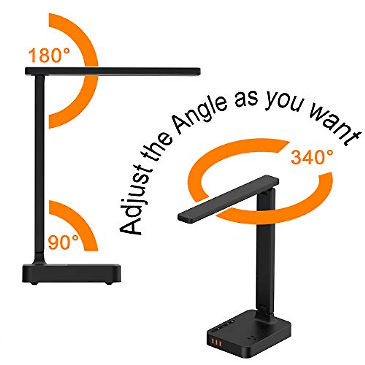 cozoo LED Desk Lamp with 3 USB Charging Ports and 2 AC Outlets,3 Color Temperatures & 3 Brightness Levels, Touch/Memory/Timer Function,10W Eye Protection Foldable Reading Light,Study Lamp for College