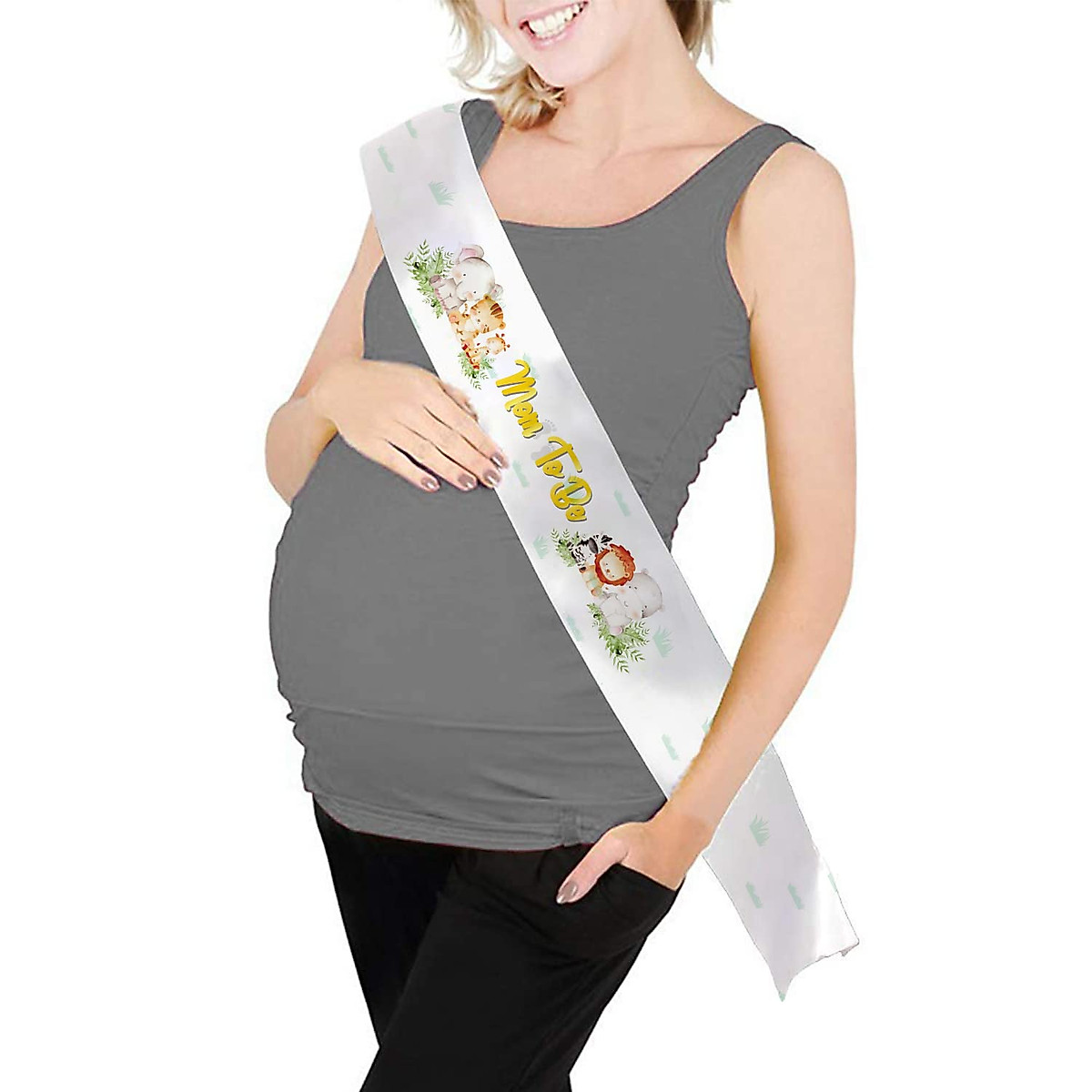 LXlucktim Safari Jungle Baby Shower Sash for Baby Shower, Mom to be Sash Jungle Animal Mom to Be & Daddy to Be Corsage Include Gold Glitter Letters Sash