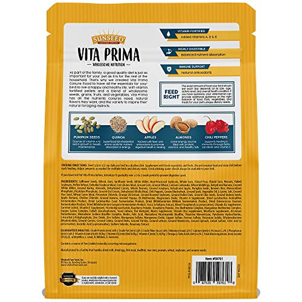 Sunseed Vita Prima Wholesome Nutrition Conure Food, 3 LBS