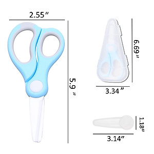 Kare & Kind 2x Ceramic Baby Food Scissors - Blue/Pink - With Dust Cover and Storage Case - Cut Baby Food Easily - Ideal for Noodles, Meat, Chicken, Veggies and Fruits (Blue & Pink - 2 pack)