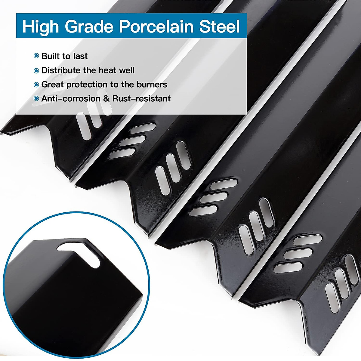 Apromise Grill Replacement Parts for Dyna-Glo - 91591 Grill Burner Covers | 15” Grill Heat Plates | 4-Pack Grill Heat Shield | Porcelain-enameled Grill Heat Tent for Dyna-Glo DGF493BNP, DGF510SBP