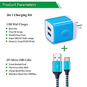 USB Charger Plug Home Wall Adapter 6Ft Micro USB Cable Android Charger Cord Fast Charging for Samsung Galaxy J7 Crown/J7 Star/J7 Prime/J7 Sky Pro/J7 Refine/J7 Pro/J7 Neo/J7v Prime S7 S6 J3 LG K10 V10