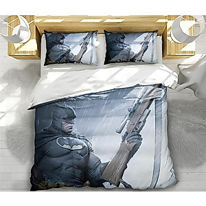 NICHIYOBI Bat Superhero Wayne Dark Knight Duvet Cover Set 3D Bedding Comforter Cover 3 Pcs (1 Duvet Cover+2 Pillowcases) Bedding Set (15,King-104x90in+20x30in*2)