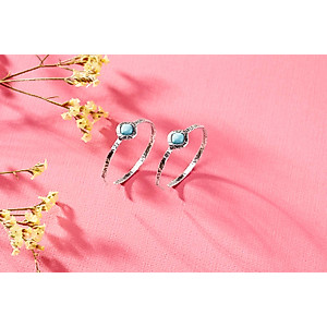 Joolala Silver Hoop Turquoise Earrings - 2 Carats Green Cabuchone Turquoise Cushion Cut Post and Nut Hoop Earrings for Women