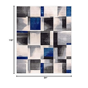 Well Woven Lane Blue Modern Geometric Boxes & Squares Pattern Area Rug 8x10 (7'10" x 10'6")