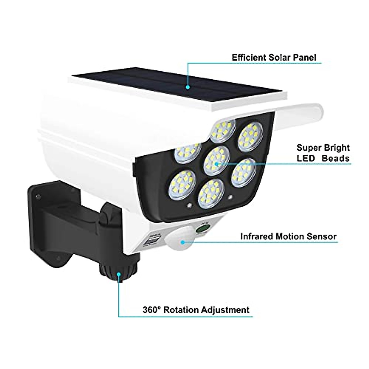 Outdoor Motion Sensor Solar Lights 2000 Lumens 77 LEDs Spotlight With Remote Controller FloodLights Outdoor IP66 Waterproof, Wireless Dummy Decoy Fake Security Camera for Porch Garden Patio Driveway